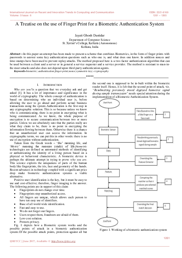 (PDF) A Treatise on the use of Finger Print for a Biometric ...