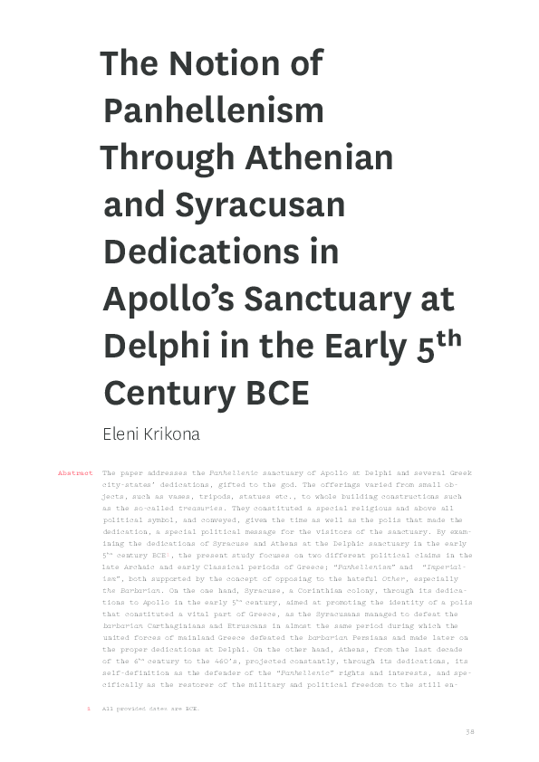 The Notion of Panhellenism Through Athenian and Syracusan Dedications ...