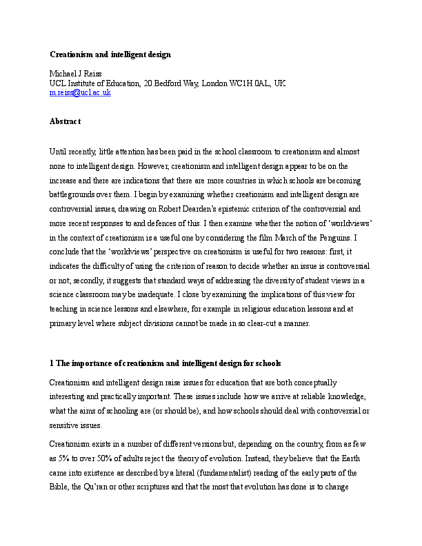 (DOC) Creationism and Intelligent Design