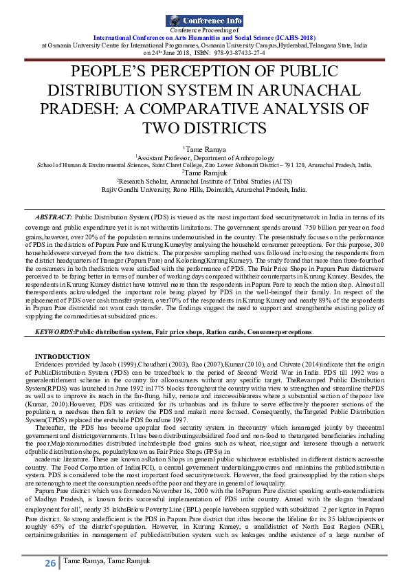 (PDF) PEOPLE'S PERCEPTION OF PUBLIC DISTRIBUTION SYSTEM IN ARUNACHAL ...