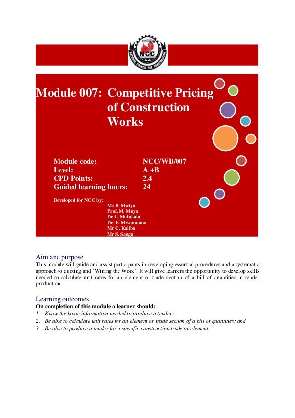 (PDF) Module 007: Competitive Pricing of Construction Works Module code ...