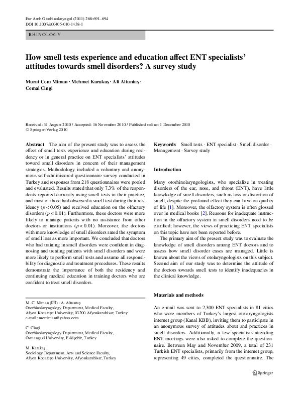 (PDF) How smell tests experience and education aVect ENT specialists ...