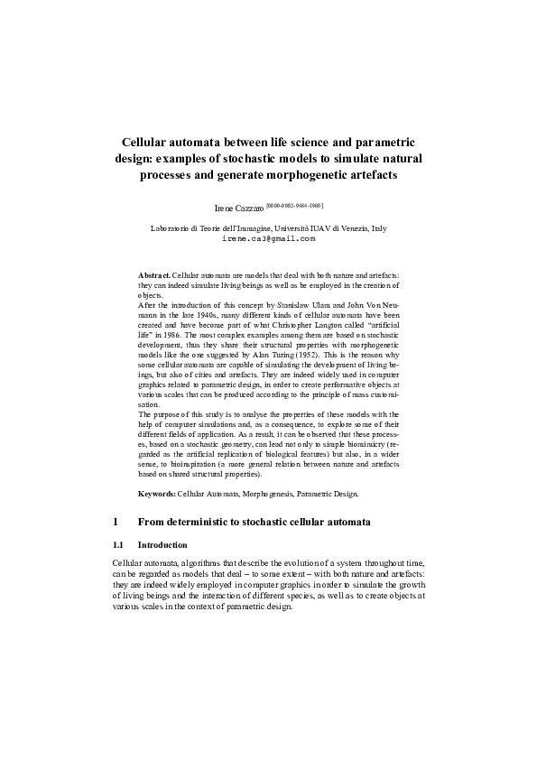 Pdf Cellular Automata Between Life Science And Parametric Design Examples Of Stochastic