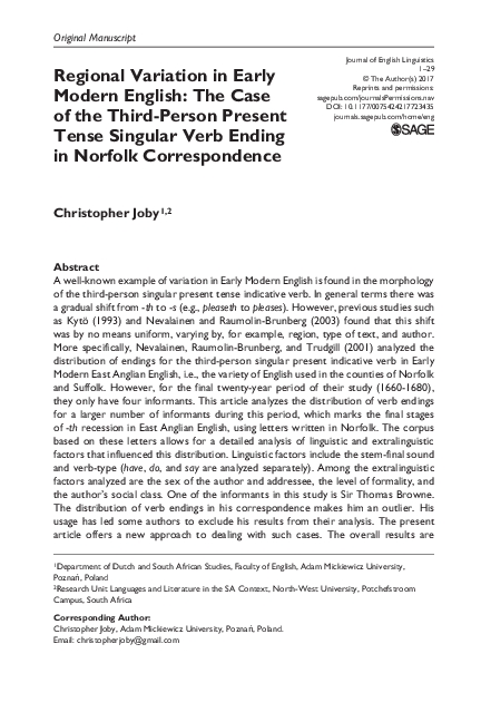(PDF) Regional Variation in Early Modern English: The Case of the Third ...