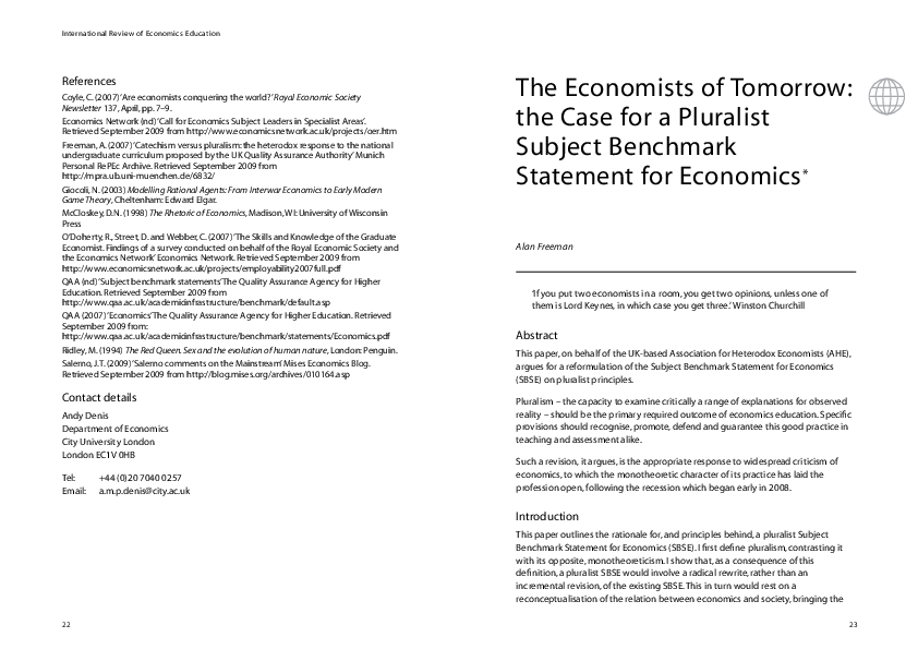 (PDF) The Economists of Tomorrow: the Case for a Pluralist Subject ...