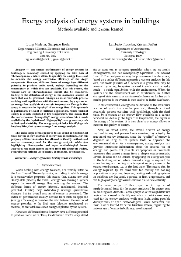 (PDF) Exergy analysis of energy systems in buildings Methods available ...