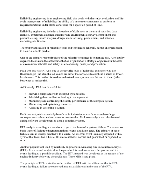 (DOC) Reliability Engineering Training: FTA and ETA -- Two Valuable ...