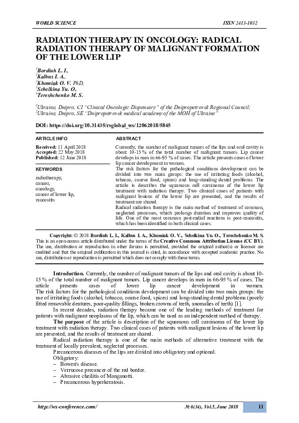 (PDF) RADIATION THERAPY IN ONCOLOGY: RADICAL RADIATION THERAPY OF ...