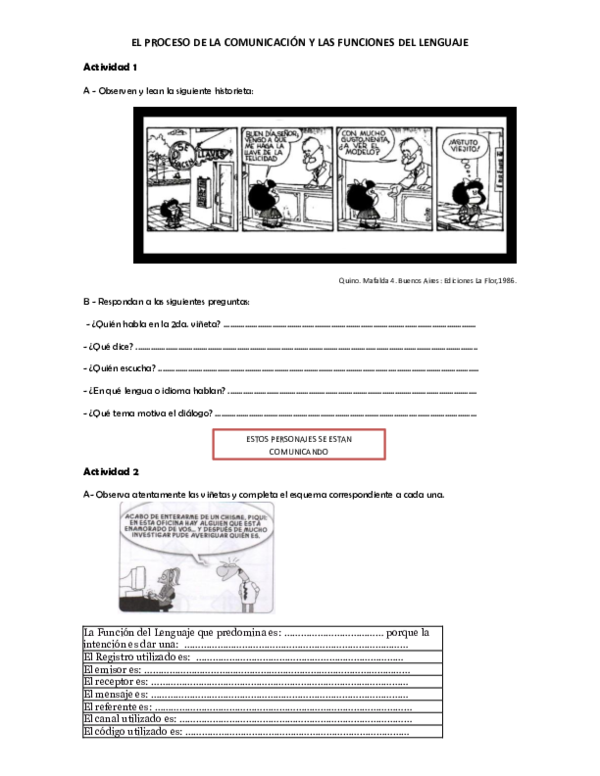 (DOC) EL PROCESO DE LA COMUNICACIÓN Y LAS FUNCIONES DEL LENGUAJE