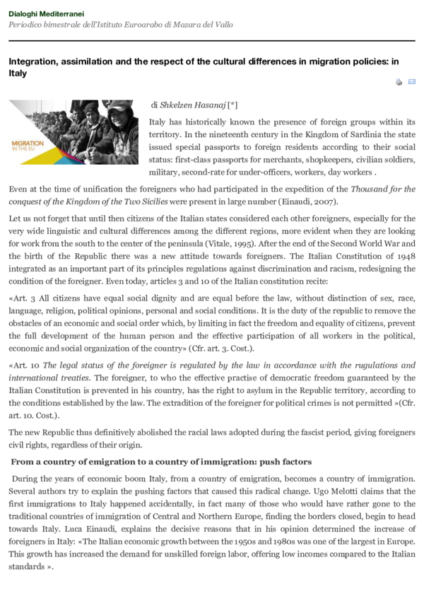 (PDF) Integration, assimilation and the respect of the cultural ...