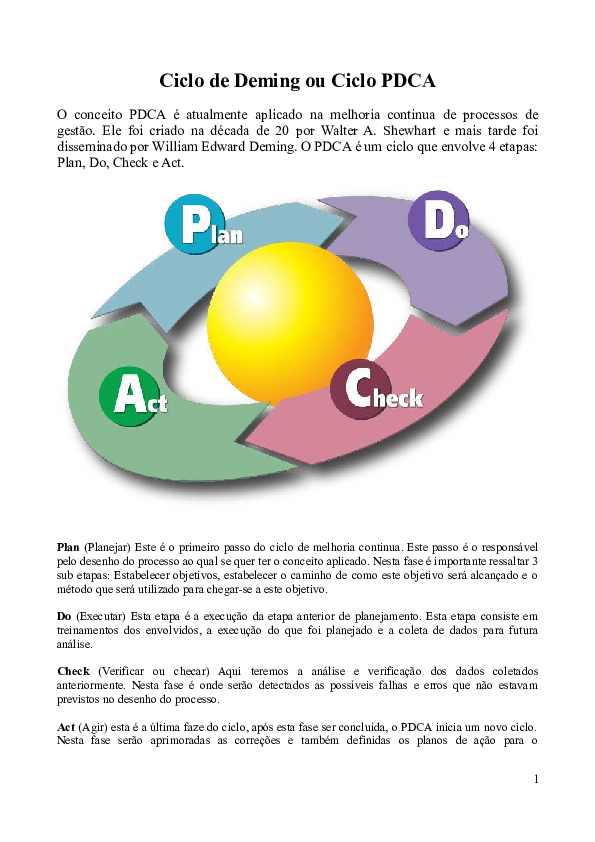 (PDF) Ciclo de Deming ou Ciclo PDCA