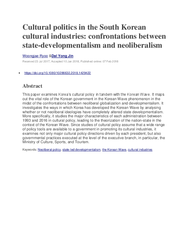 (PDF) Cultural politics in the South Korean cultural industries ...