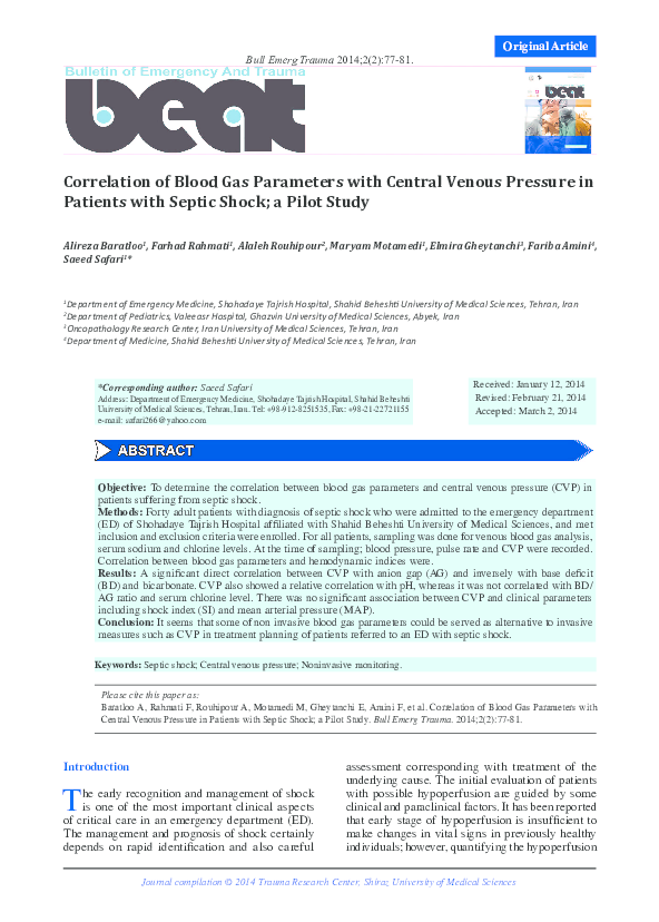 (PDF) Correlation of Blood Gas Parameters with Central Venous Pressure ...
