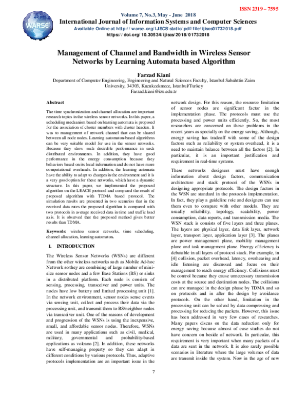 (PDF) Management of Channel and Bandwidth in Wireless Sensor Networks by Learning Automata based ...