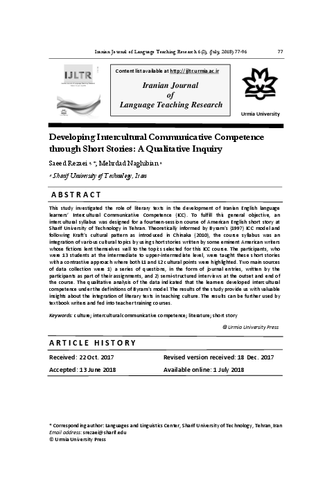 (PDF) Developing Intercultural Communicative Competence through Short ...