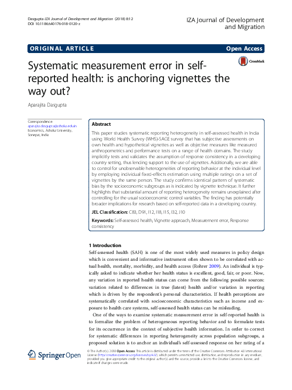 (PDF) Systematic measurement error in self- reported health: is ...