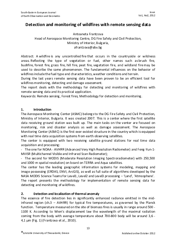 (PDF) Detection and monitoring of wildfires with remote sensing data