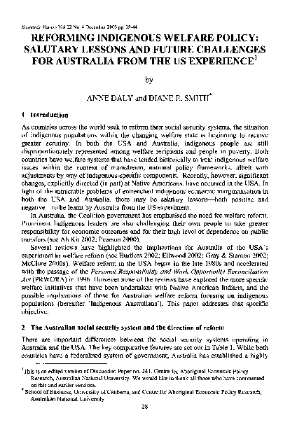 (PDF) Reforming Indigenous Welfare Policy: Salutary Lessons and Future ...