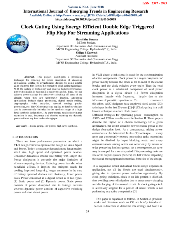 (PDF) Clock Gating Using Energy Efficient Double Edge Triggered Flip Flop For Streaming Applications