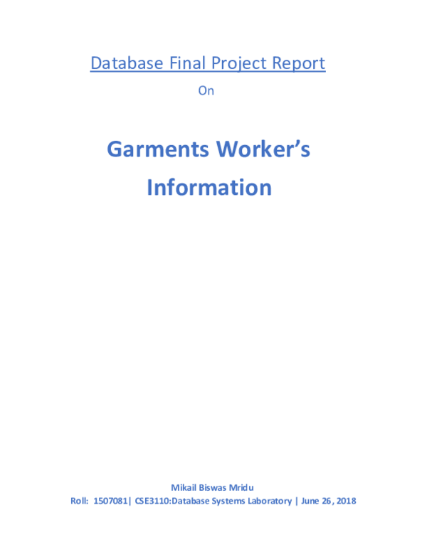 Pdf Database Final Project Report Garments Workers Information 