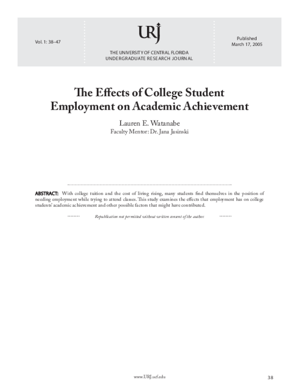 (PDF) The Effects of College Student Employment on Academic Achievement