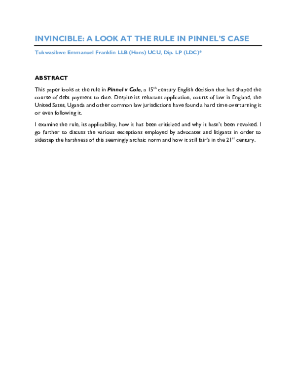 (DOC) INVINCIBLE: A LOOK AT THE RULE IN PINNEL'S CASE