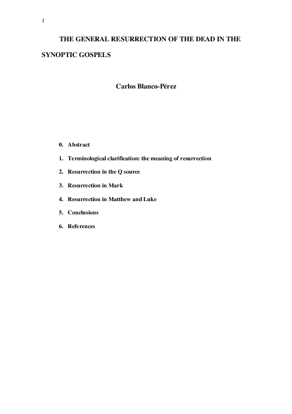 (PDF) THE GENERAL RESURRECTION OF THE DEAD IN THE SYNOPTIC GOSPELS (2012)