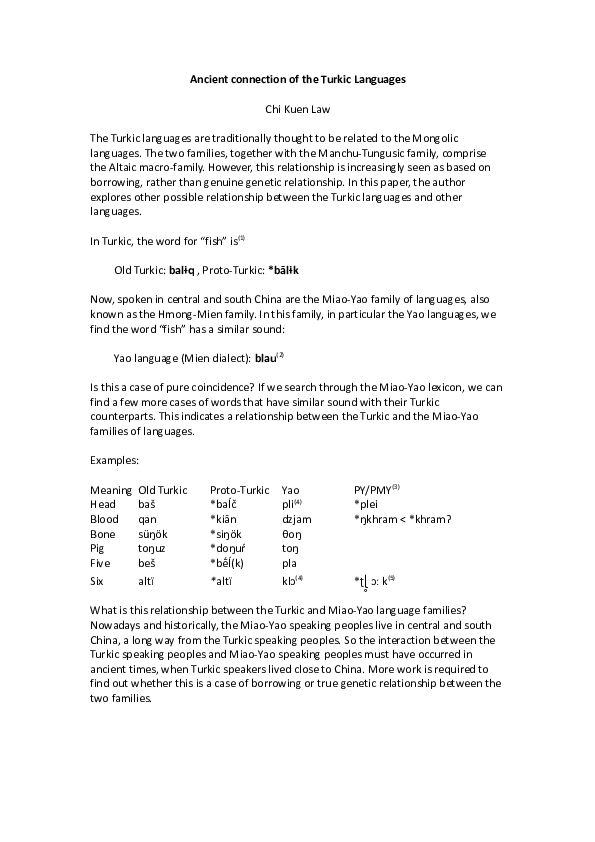 (PDF) Ancient connection of the Turkic Languages