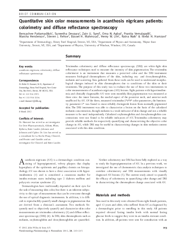 (PDF) Quantitative skin color measurements in acanthosis nigricans ...