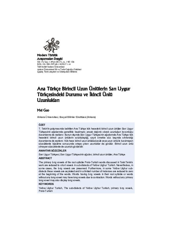 (PDF) The Reflexes in the Yellow Uighur Turkish of the Proto-Turkish ...