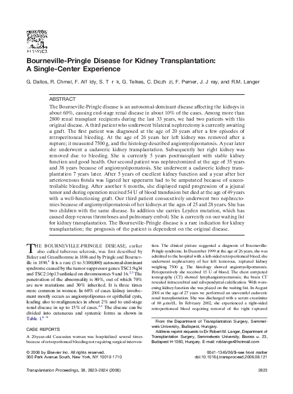 (PDF) Bourneville-Pringle Disease for Kidney Transplantation: A Single ...
