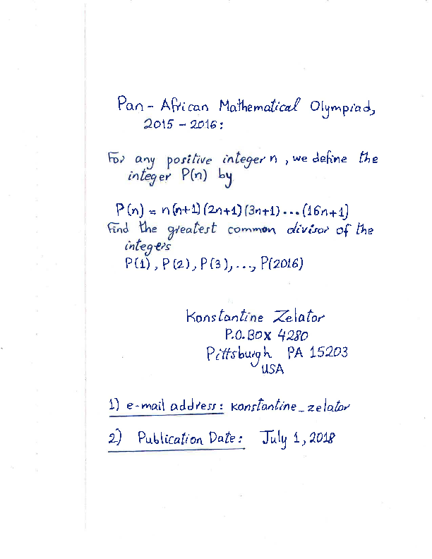 (PDF) Pan-African Mathematical Olympiad , 2015-2016:For any positive ...