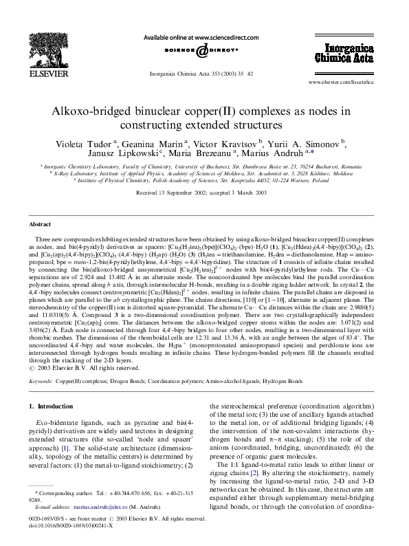 (PDF) Alkoxo-bridged binuclear copper(II) complexes as nodes in ...