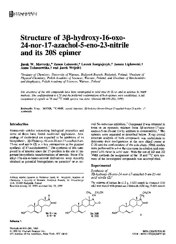 (PDF) Structure of 3β-hydroxy-16-oxo-24-nor-17-azachol-5-eno-23-nitrile ...