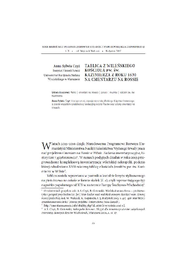 (PDF) Tablica z wileńskiego kościoła pw. św. Kazimierza z roku 1630 na ...