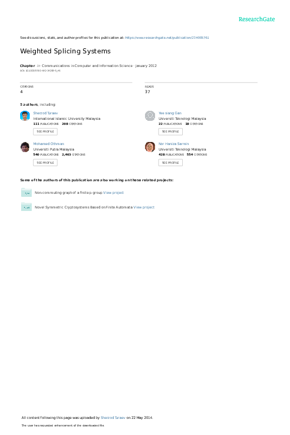(PDF) Weighted splicing systems
