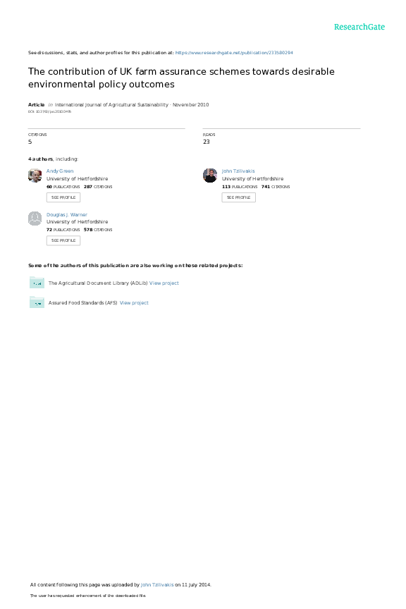 (PDF) The contribution of UK farm assurance schemes towards desirable ...