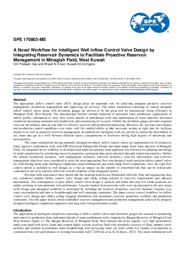 (PDF) SPE 170803-MS A Novel Workflow for Intelligent Well Inflow ...