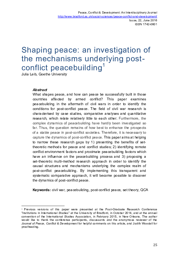 (PDF) Shaping peace: an investigation of the mechanisms underlying post ...