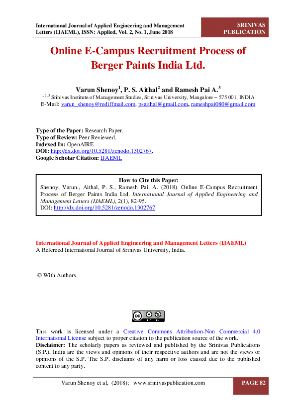 (PDF) Online E-Campus Recruitment Process of Berger Paints India Ltd.