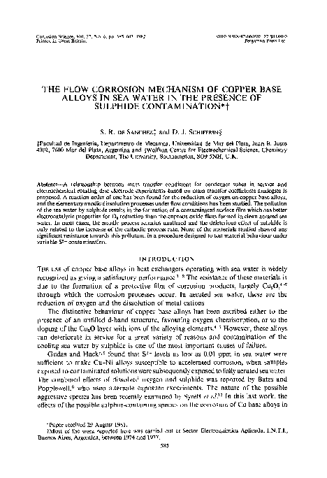 (PDF) The flow corrosion mechanism of copper base alloys in sea water ...
