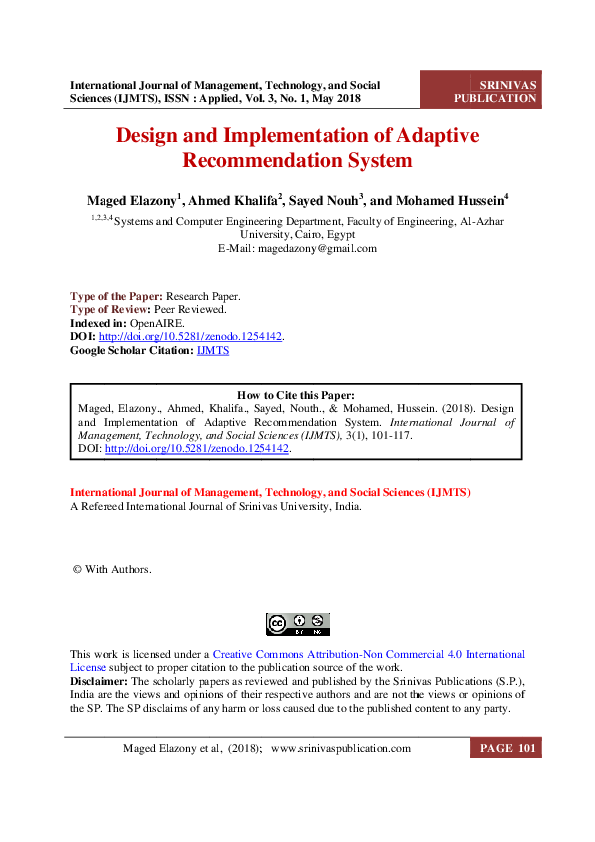 (PDF) Design and Implementation of Adaptive Recommendation System