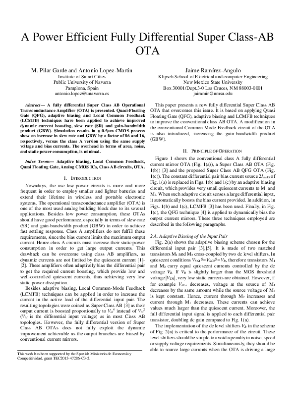 (PDF) A Power Efficient Fully Differential Super Class-AB OTA (PDF) A Power Efficient Fully Differential Super Class-AB OTA