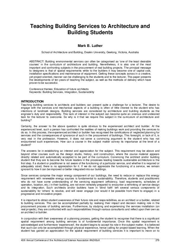 (PDF) Teaching Building Services to Architecture and Building Students