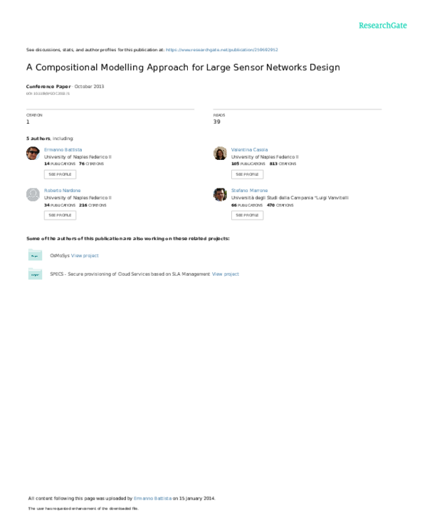 (PDF) A Compositional Modelling Approach for Large Sensor Networks Design