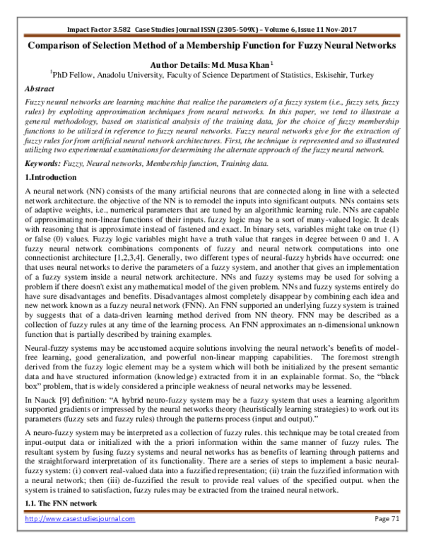 Pdf Comparison Of Selection Method Of A Membership Function For Fuzzy