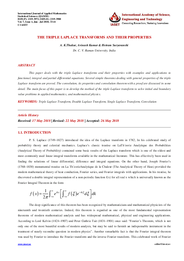 Pdf The Triple Laplace Transforms And Their Properties