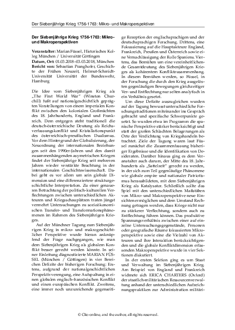 (PDF) Der Siebenjährige Krieg 1756-1763: Mikro- und Makroperspektiven, 01.03.2018 – 03.03.2018 ...