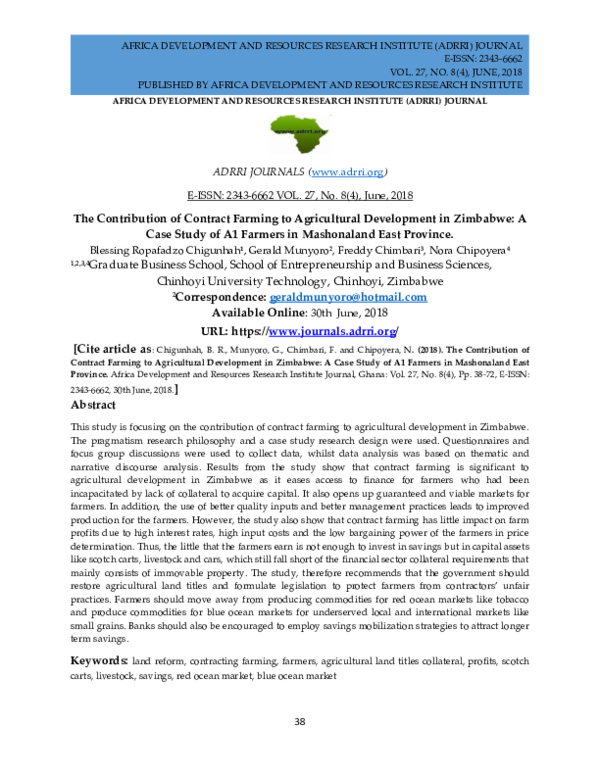 (PDF) The Contribution of Contract Farming to Agricultural Development ...