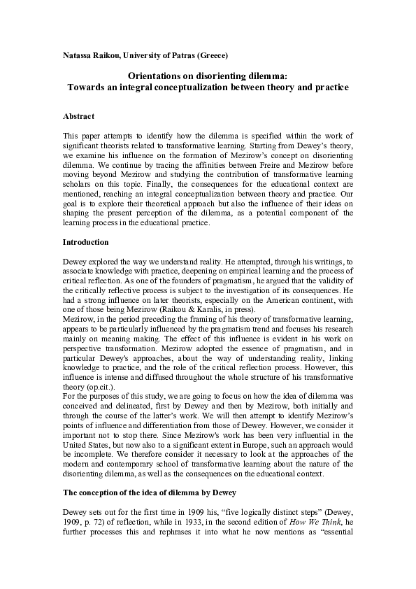 (PDF) Orientations on disorienting dilemma: Towards an integral ...